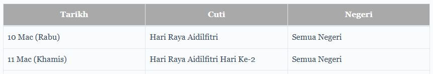 Hari Raya Aidilfitri 2027, School Holiday & Public Holiday Dates